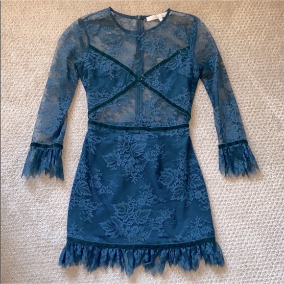Lovers + Friends | Dresses | Lovers Friends Teal Lace Peekaboo Dress ...